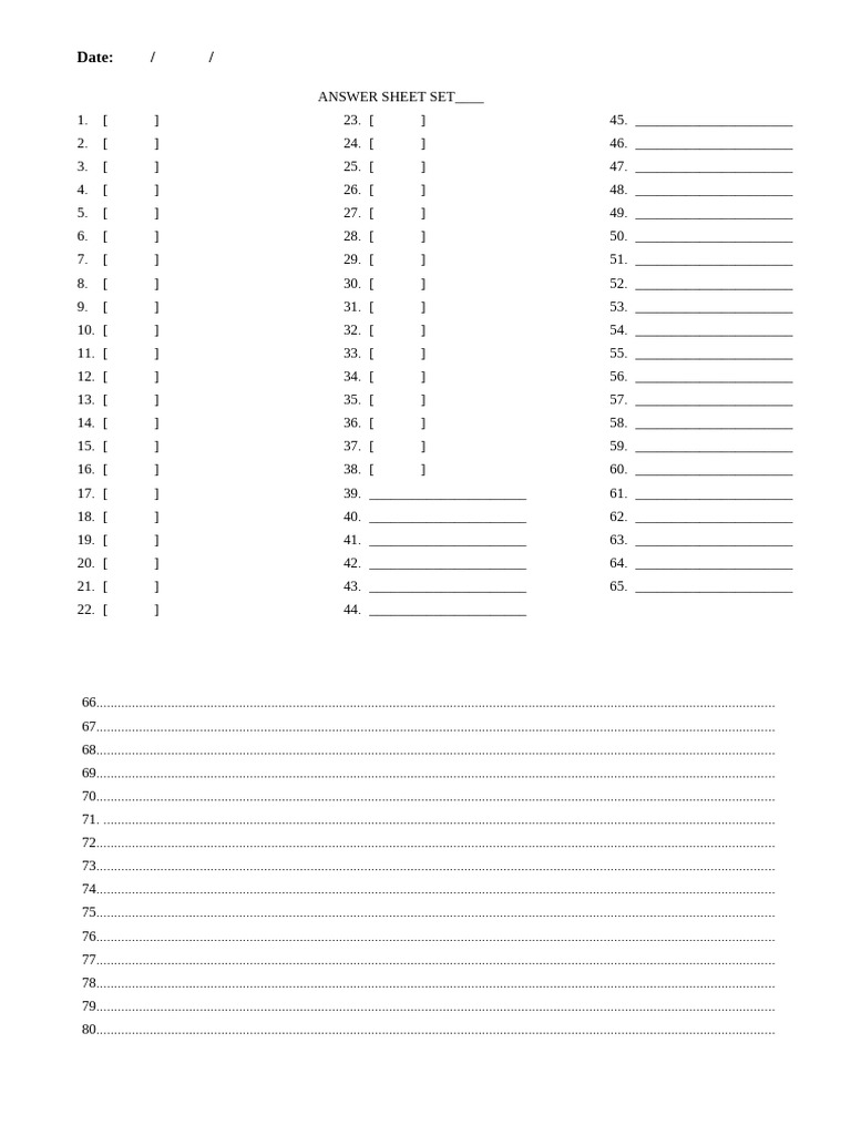 Answer Sheet Set | PDF