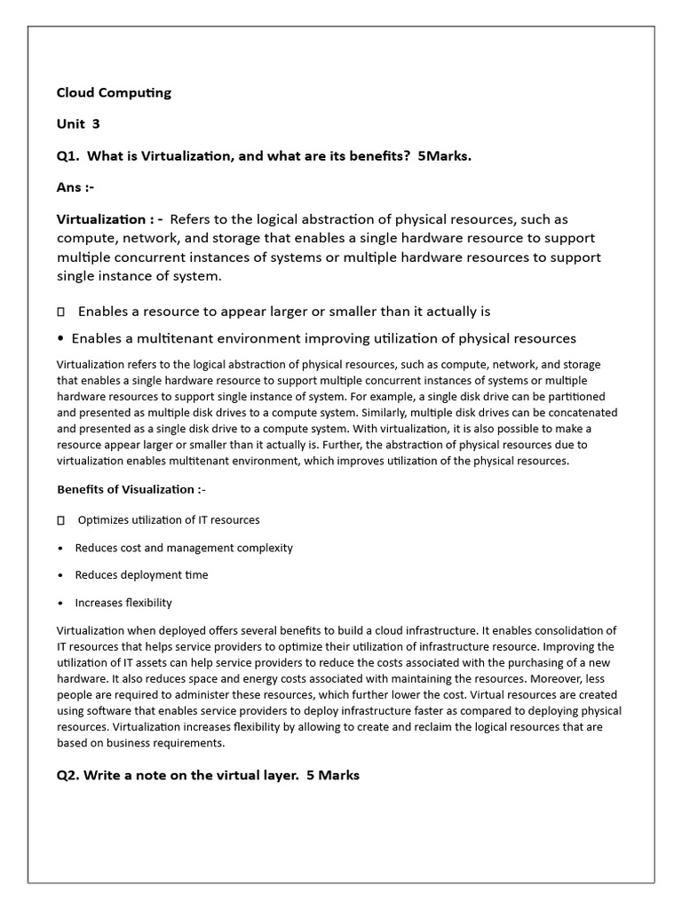 Cloud Computing 3 Unit QB | PDF | Computer Network | Virtual Machine Cloud Computing 3 Unit QB | PDF | Computer Network | Virtual Machine