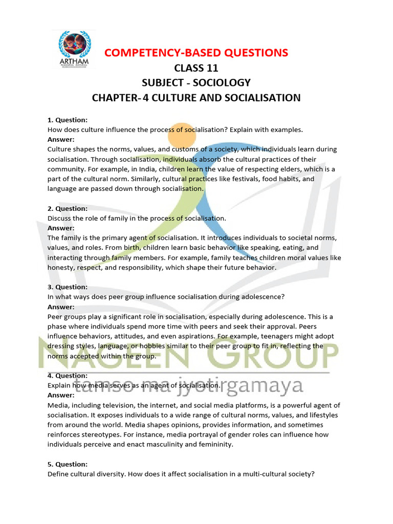 Class 11 Competency Based Question Sociology Chap 4 (2024-25) | PDF ...