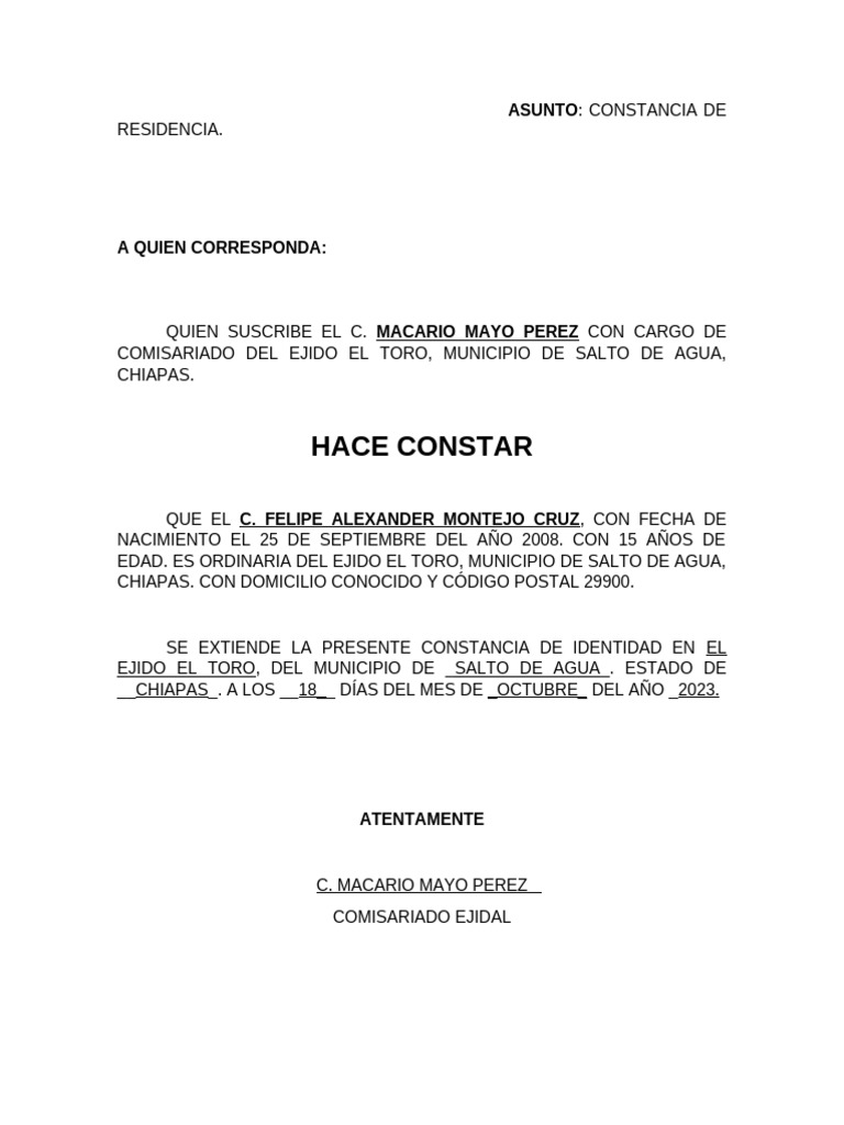 Constancia de Identidad | PDF