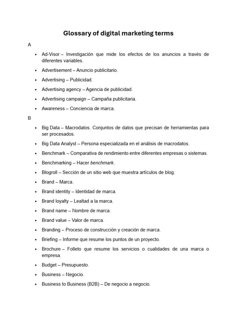 Glossary of Digital Marketing Terms | PDF | Posicionamiento en ...