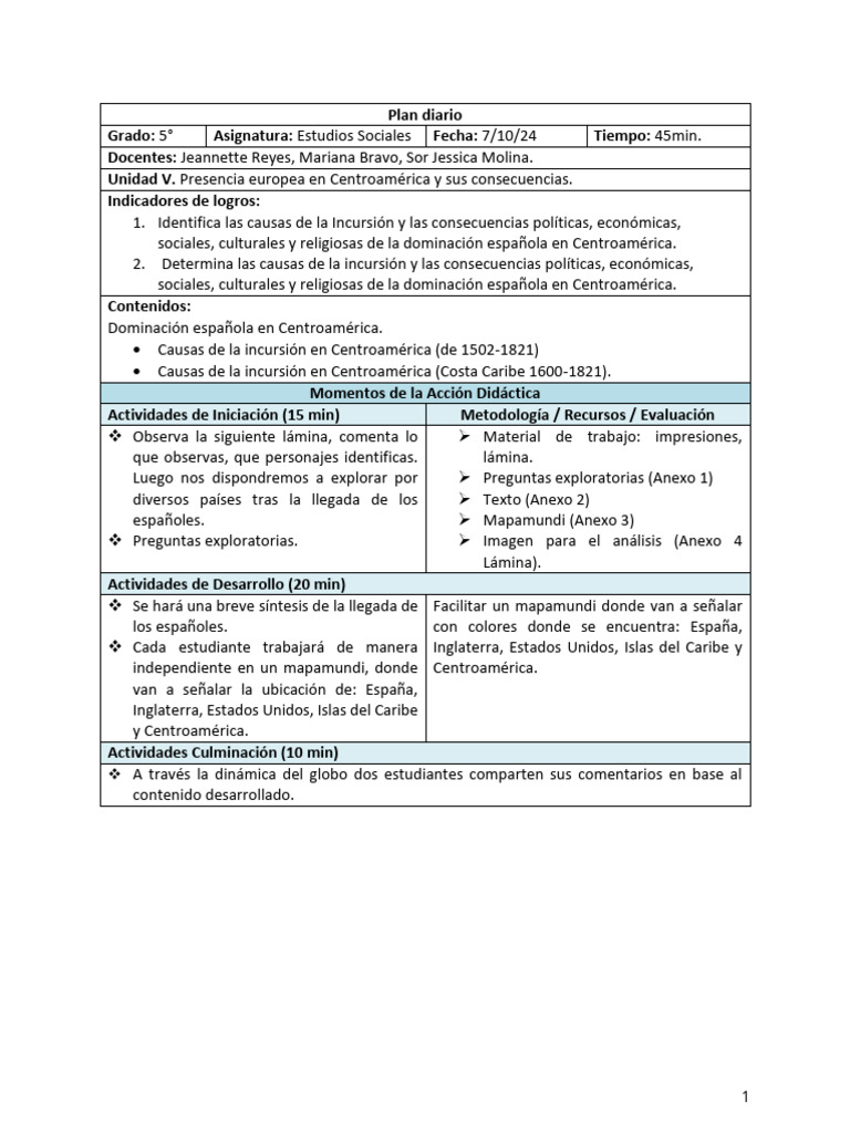 Plan de Clases Sesión 2 | PDF | Colonización europea de las Américas ...