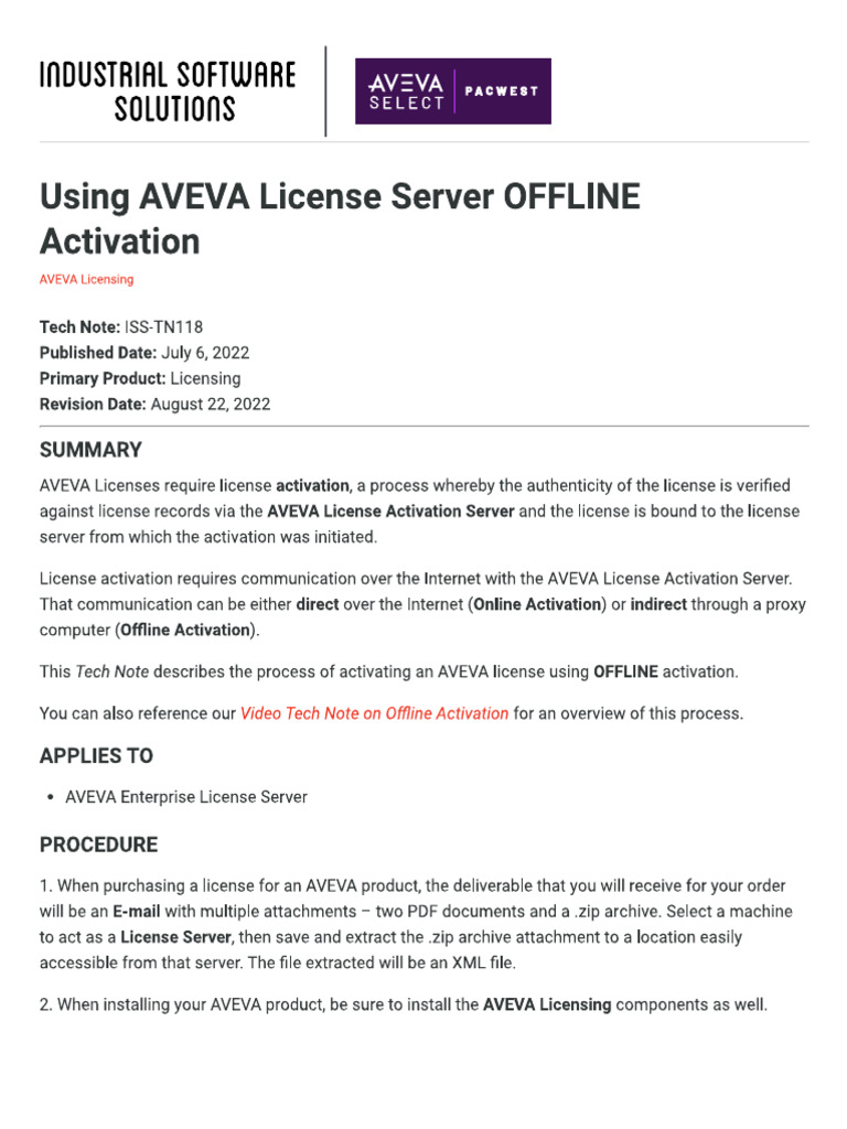 AVEVA Offline License Activation | PDF
