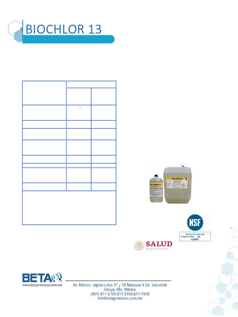 FT Biochlor 13 P002-P015-P041-P704-P712-P730 | PDF | Agua | Blanqueador