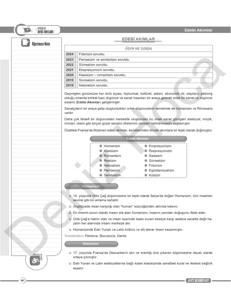 Edebi Akımlar 2025 AYT Edebiyat | PDF