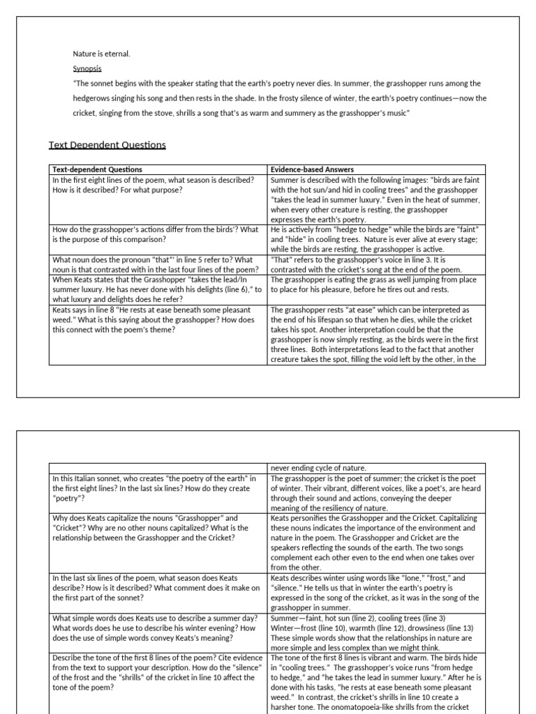 The Grasshopper and Cricket 1 | PDF | Poetry | John Keats