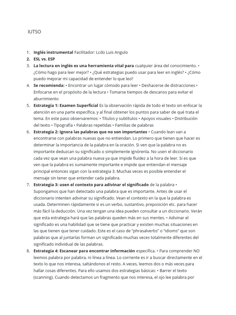 Estrategias de Comprensión Lectora Del Idioma Inglés | PDF ...