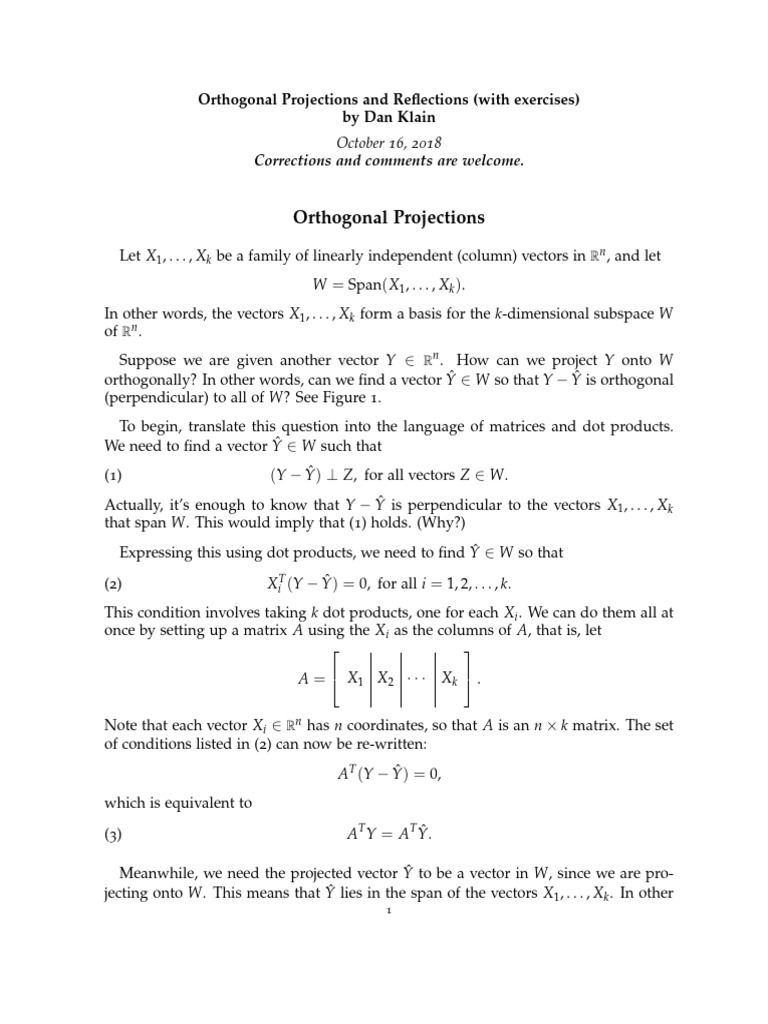projections | PDF | Matrix (Mathematics) | Linear Subspace