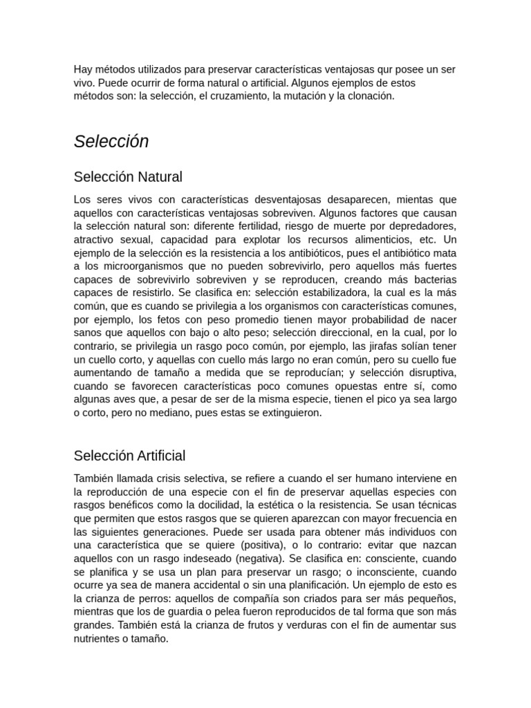 Selección Natural y Artificial | PDF | Seleccion natural | Crianza ...