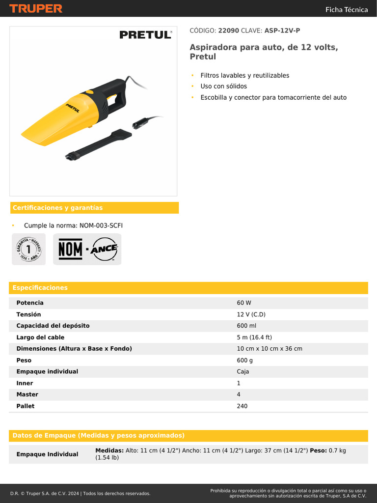 Aspiradora para Auto, de 12 Volts, Pretul | PDF | Bienes manufacturados