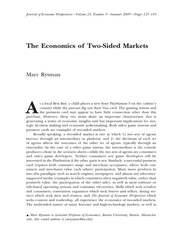 Rysman 2009 The Economics of Two Sided Markets | PDF | Elasticity ...