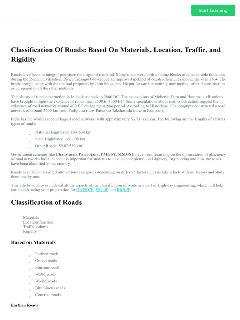 Classification of Roads - Learn Different Types of Roads Factors d19bd7df | PDF