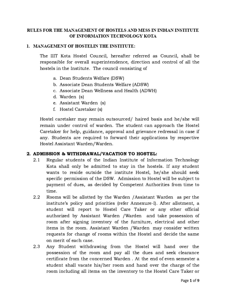 IIIT Kota Hostel Rules and Regulations | PDF | Pardon