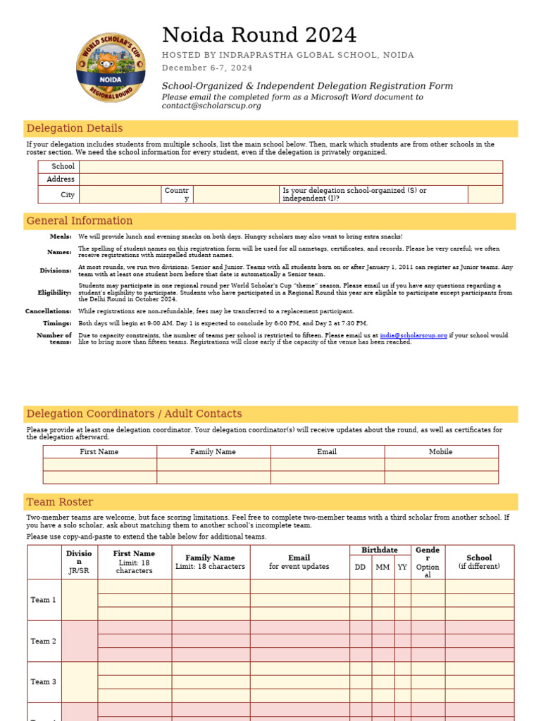 WSC Noida Round Registration Form 2024 | PDF