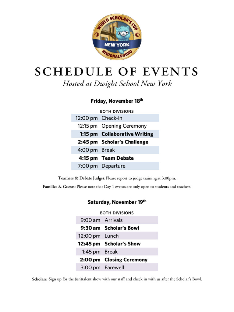 WSC New York City Round 2025 Preview Schedule | PDF