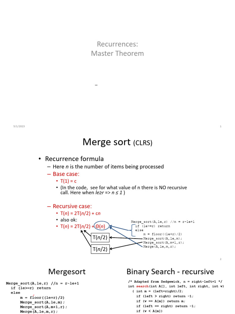 08 Recurrences Masterthm Pdf Theoretical Computer Science Algorithms And Data Structures
