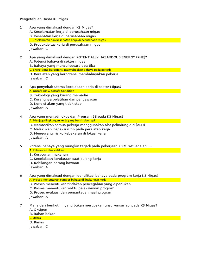Bank Soal Kuis k3 Migas | PDF