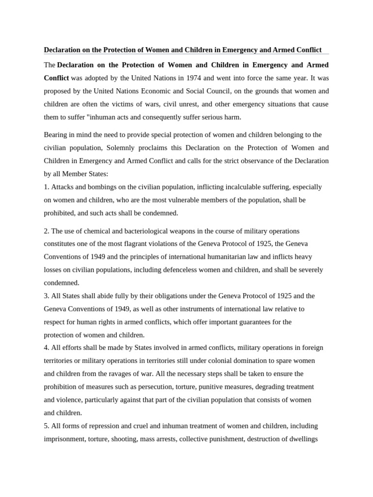 Declaration On The Protection of Women and Children in Emergency and ...