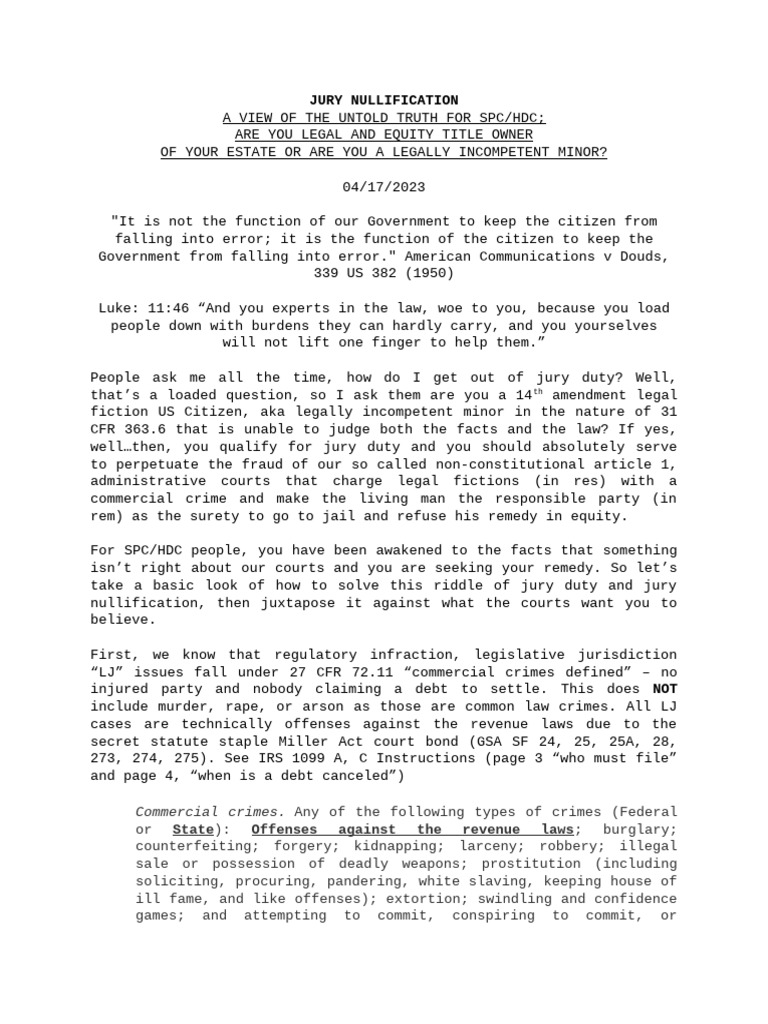 Jury Nullification Discussion Reference Guide Pdf Public Law