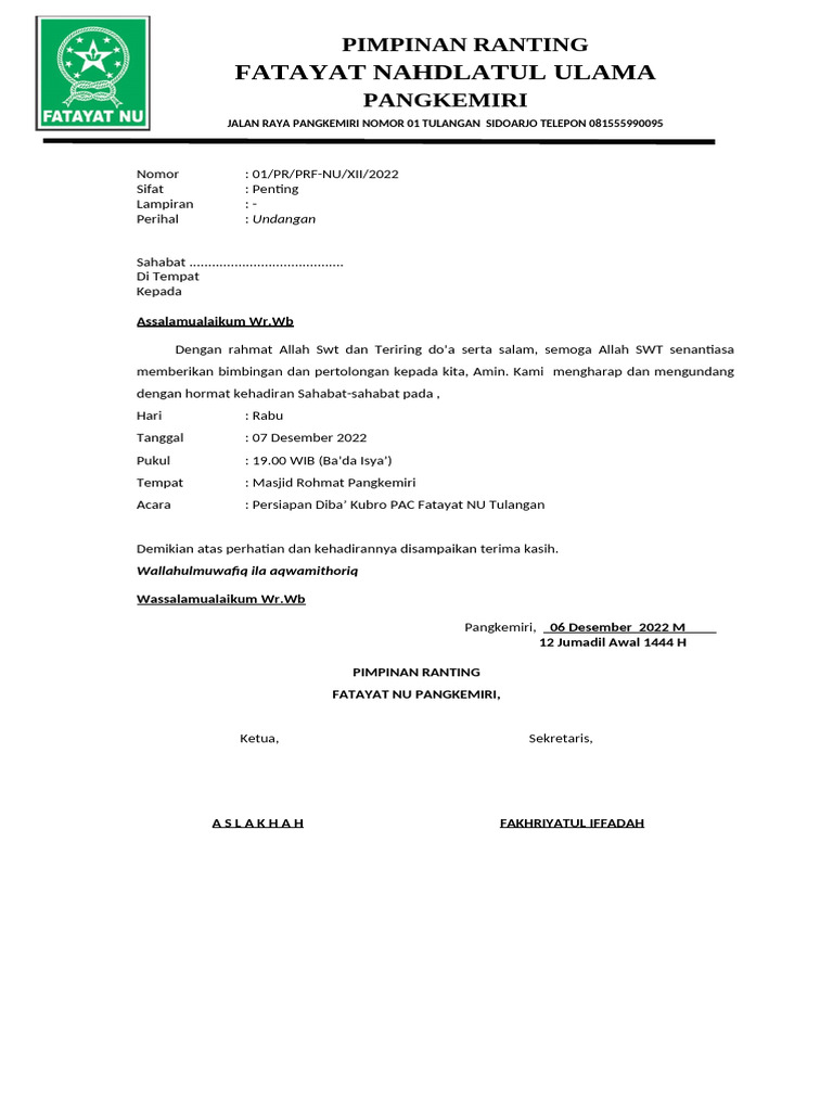 Daftar Hadir Tamu Undangan Fatayat | PDF