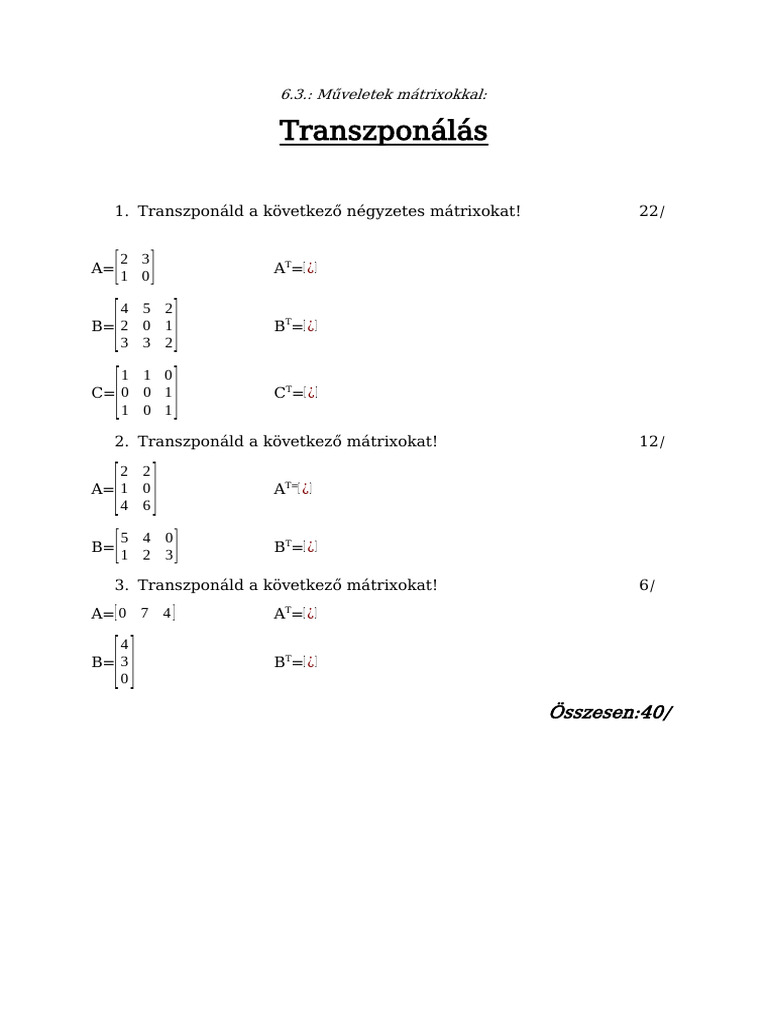 Mátrix Transzponálás | PDF