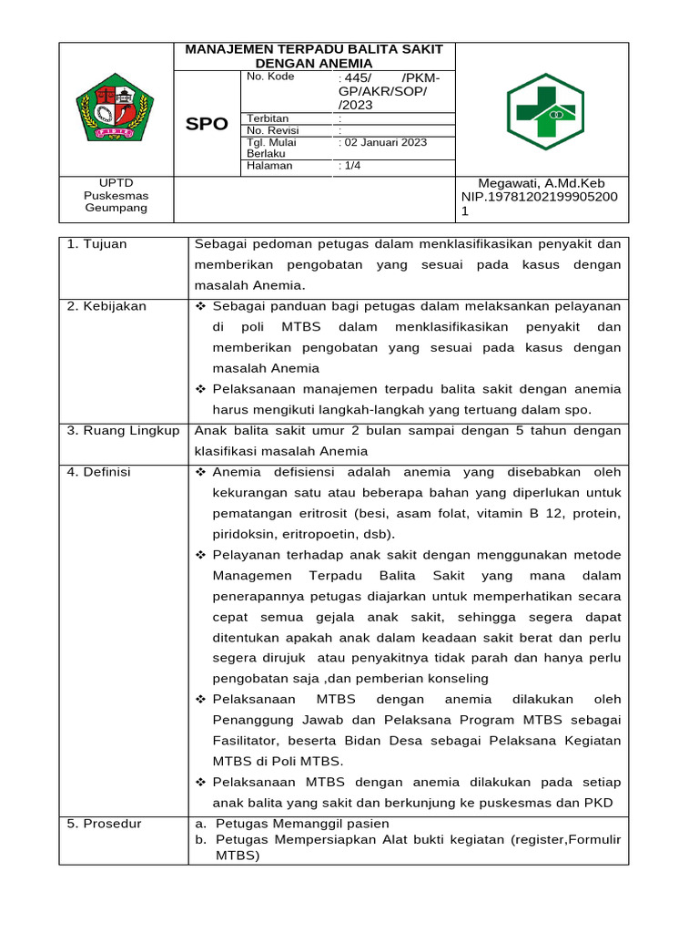 SOP MTBS Dengan Anemia | PDF