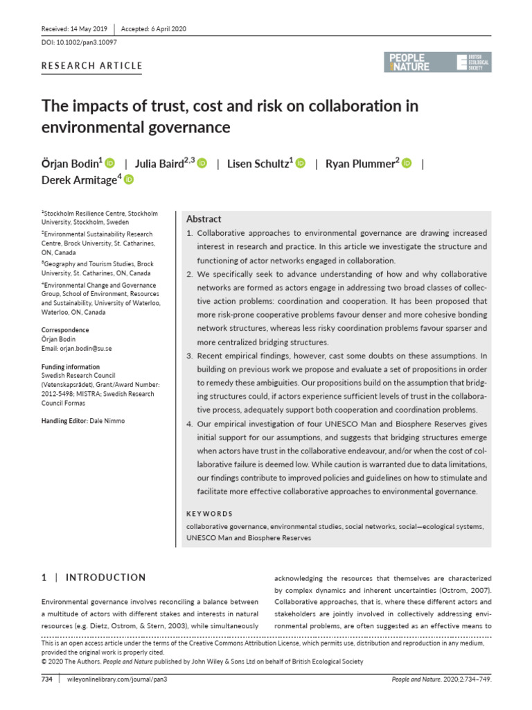 Trust and Risk in Environmental Collaboration | PDF | Collective Action ...