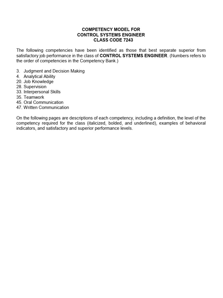 7243 Control Systems Engineer Competencies | PDF | Instrumentation ...