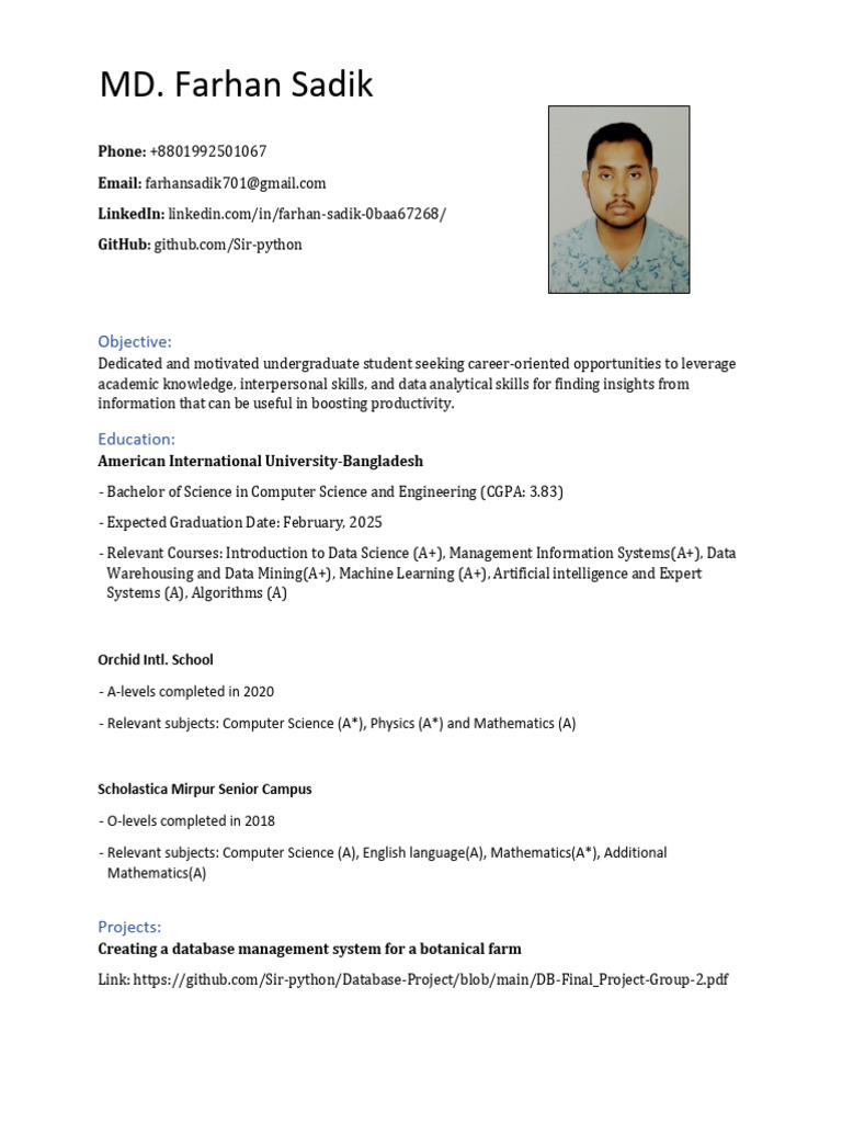 CV MD. Farhan Sadik-1 | PDF | Machine Learning | Computer Science