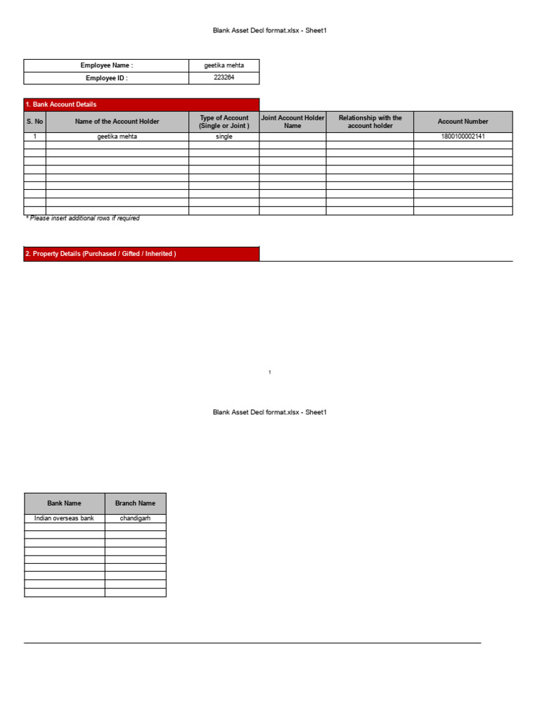 Blank Asset Decl Format | PDF | Credit | Finance & Money Management