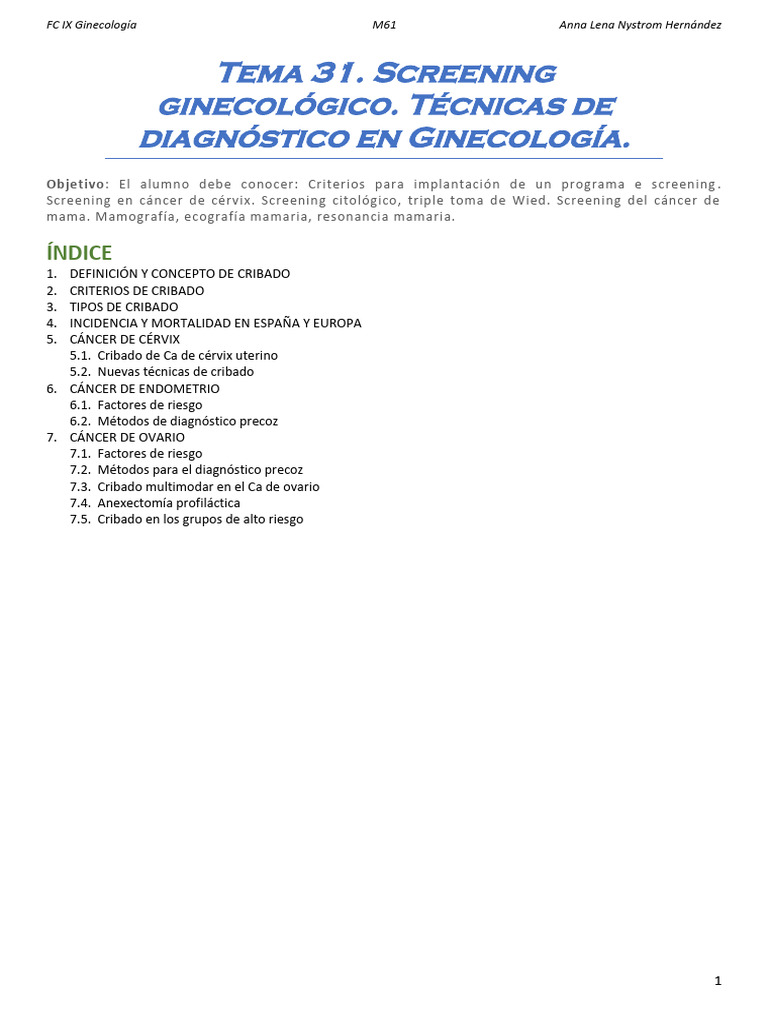 Técnicas de Cribado Ginecológico | PDF | Cáncer de cuello uterino | Cáncer