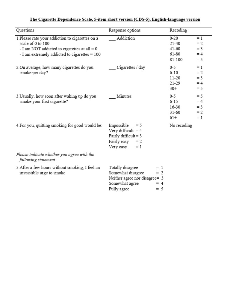 Cds5 Questionnaire Pdf Particulates Smoke