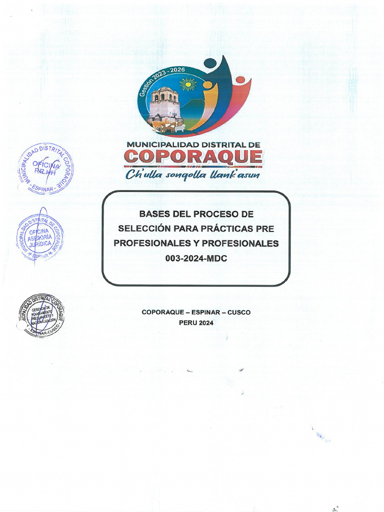 Bases Del Proceso Practicas Pre Profesionalesn 003 2024 MDC | PDF