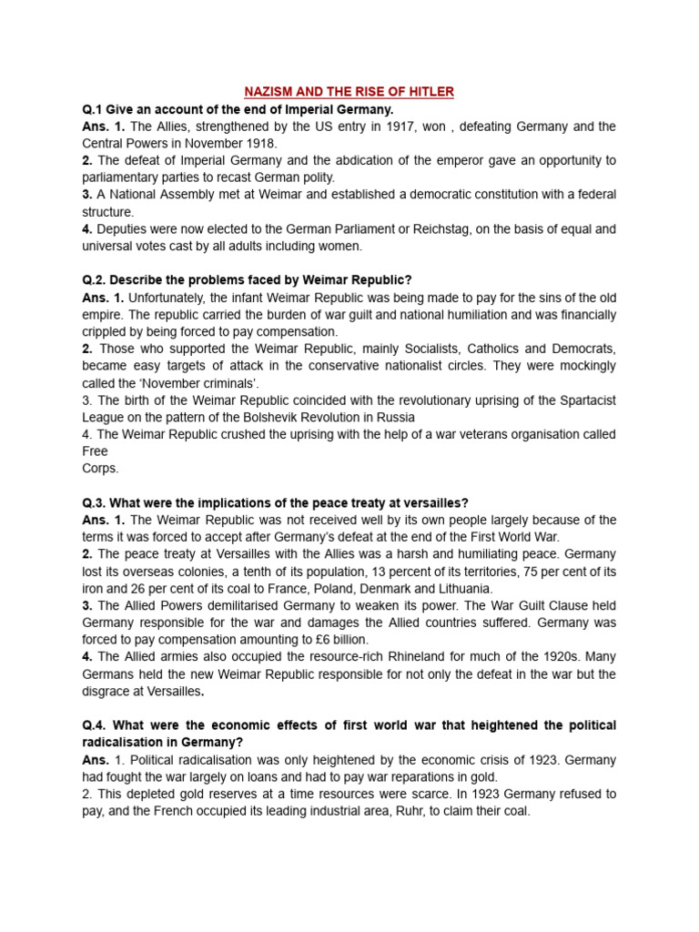 Nazism and The Rise of Hitler | PDF | Weimar Republic | Nazi Germany