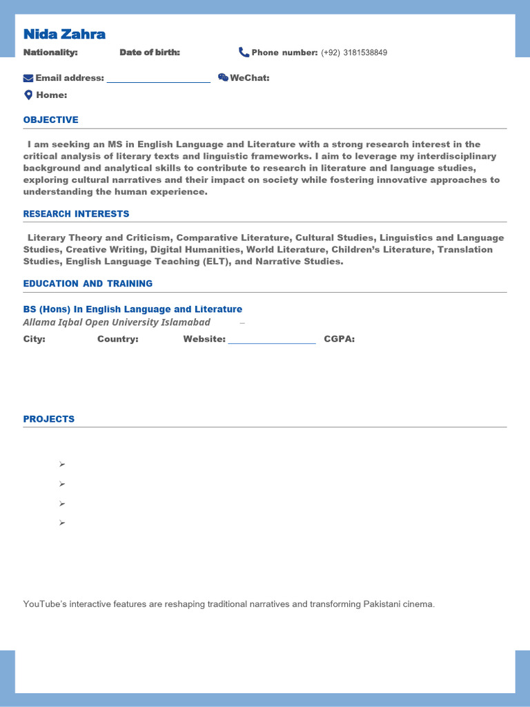 Nida_CV | PDF | Linguistics | English Studies