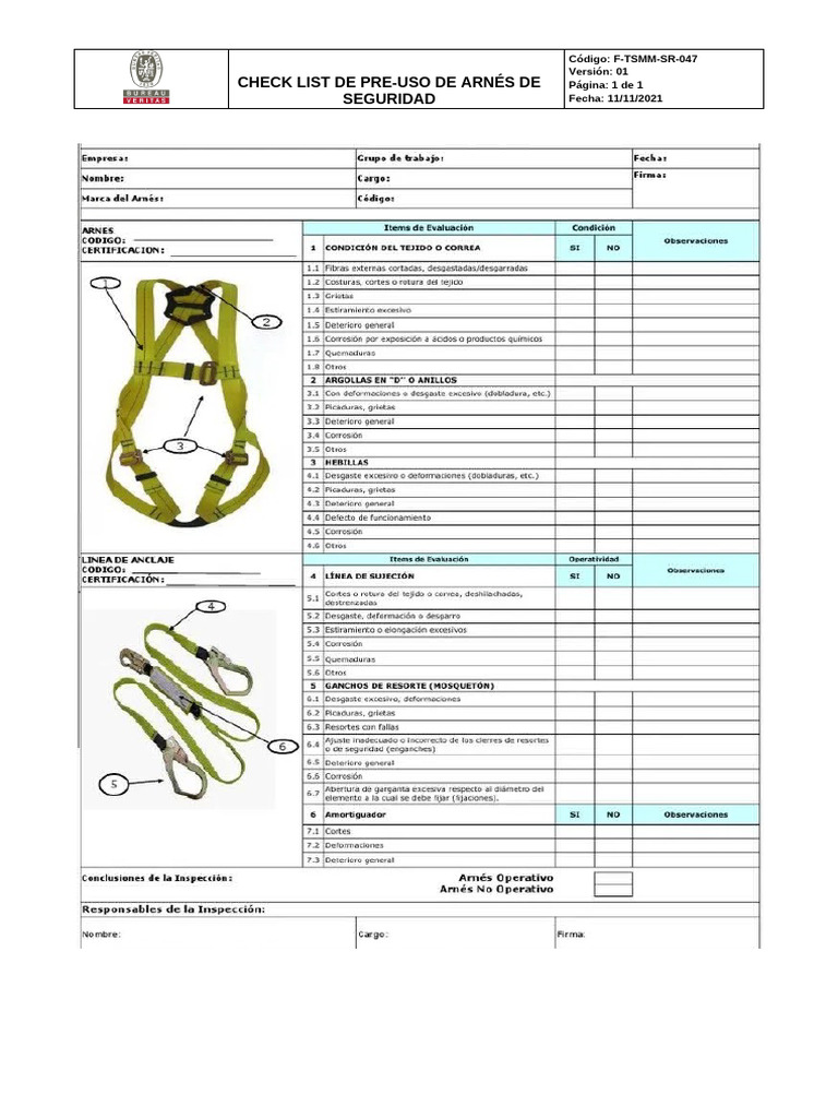Check List para Uso de Arnés de Seguridad | PDF