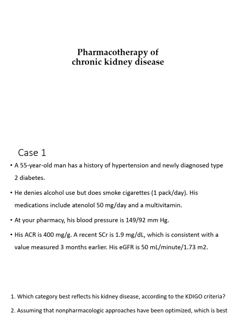 Pharmacotherapy for Chronic Kidney Disease | PDF | Chronic Kidney ...
