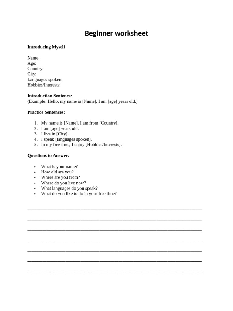 Biginner i - Extra Worksheet | PDF