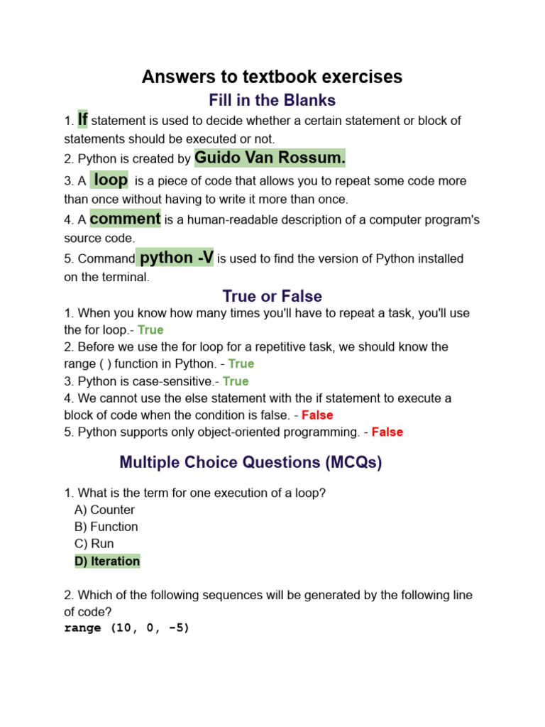 Answers to textbook exercises (1) | PDF | Control Flow | Python ...