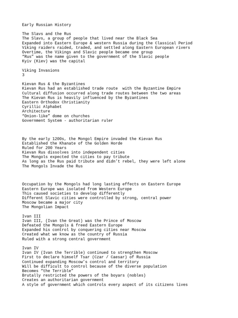 F24 Unit 6 Lecture 2 Early Russian History Pdf