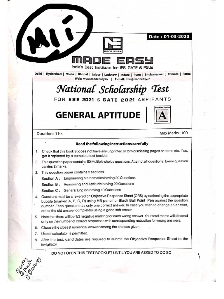 NST 2 2020 Math, Aptitude and Reasoning | PDF