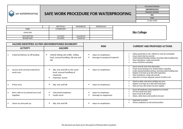 Waterproofing SWP | PDF | Occupational Safety And Health | Safety