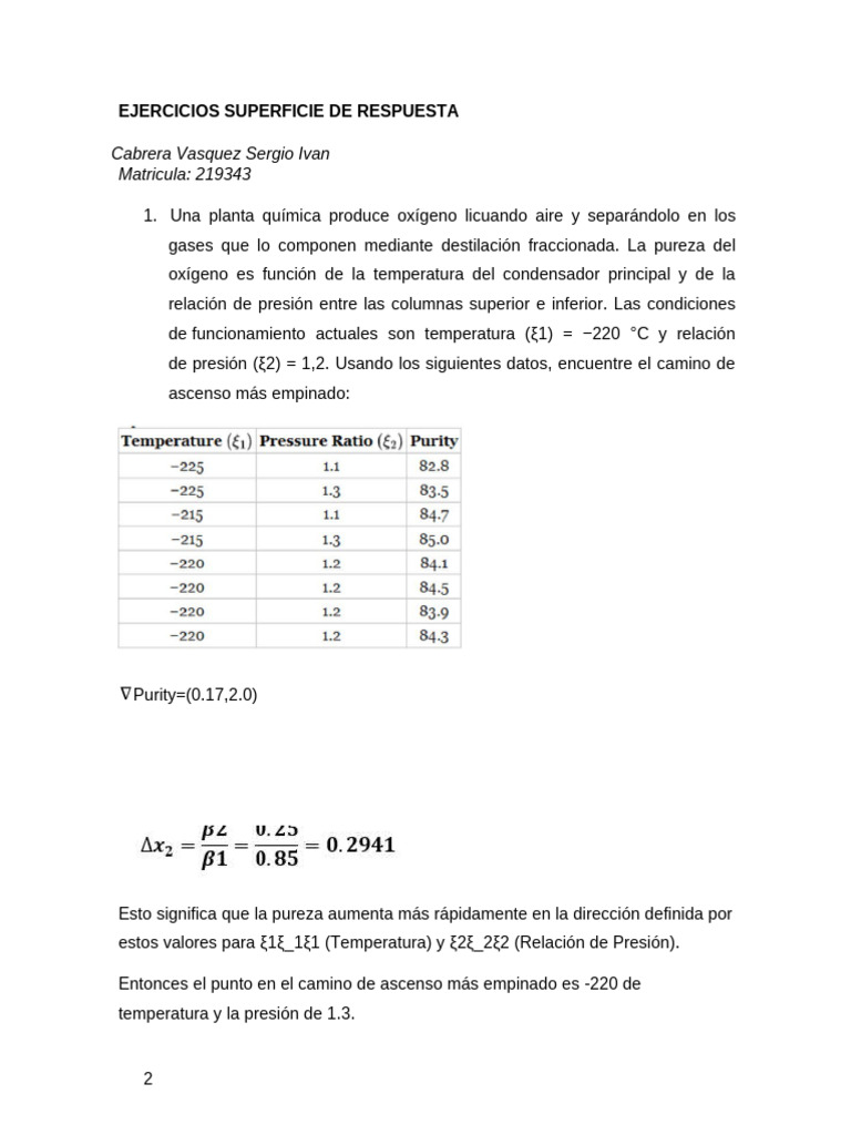 EJERCICIOS SUPERFICIE DE RESPUESTA | PDF