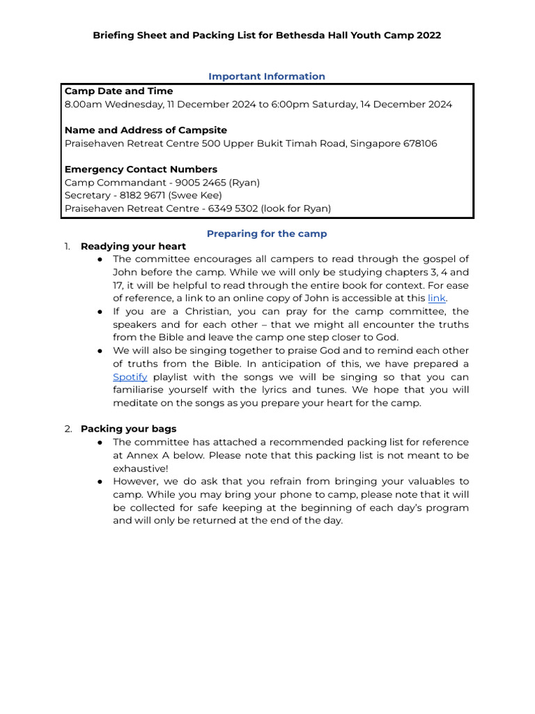 Campers Information Sheet (1 Dec 2024) | PDF | Camping