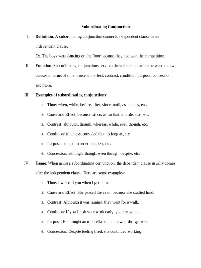Subordinating Conjunctions | PDF | Syntax | Linguistics