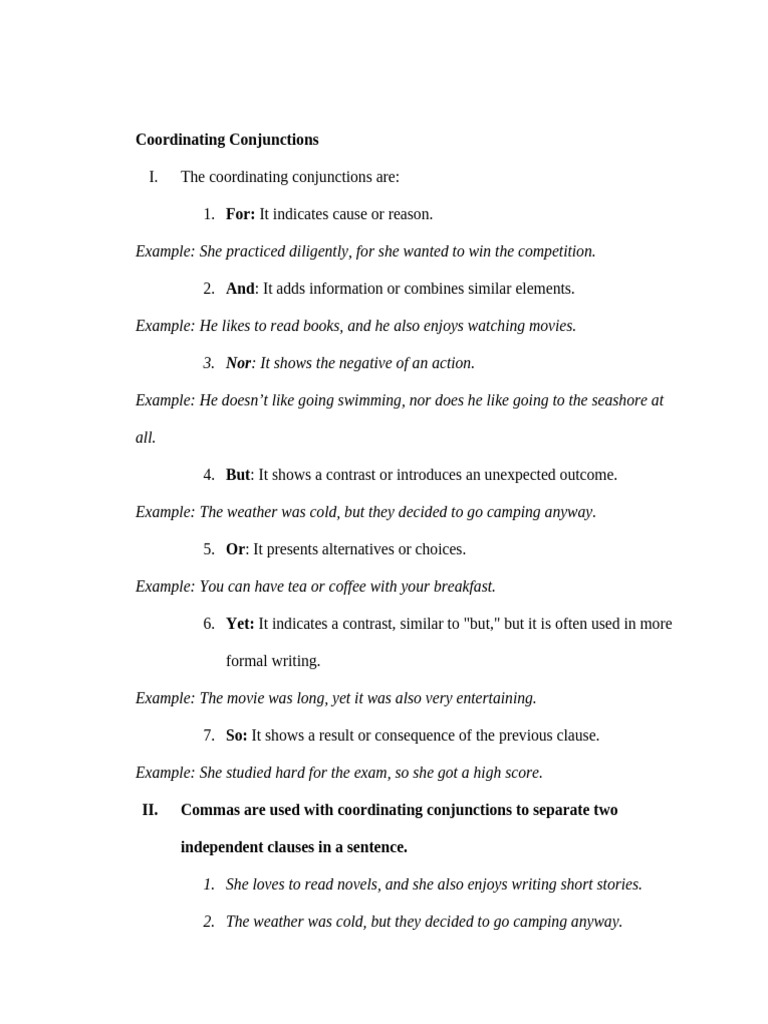 Coordinating Conjunctions | PDF | Grammar | Syntax