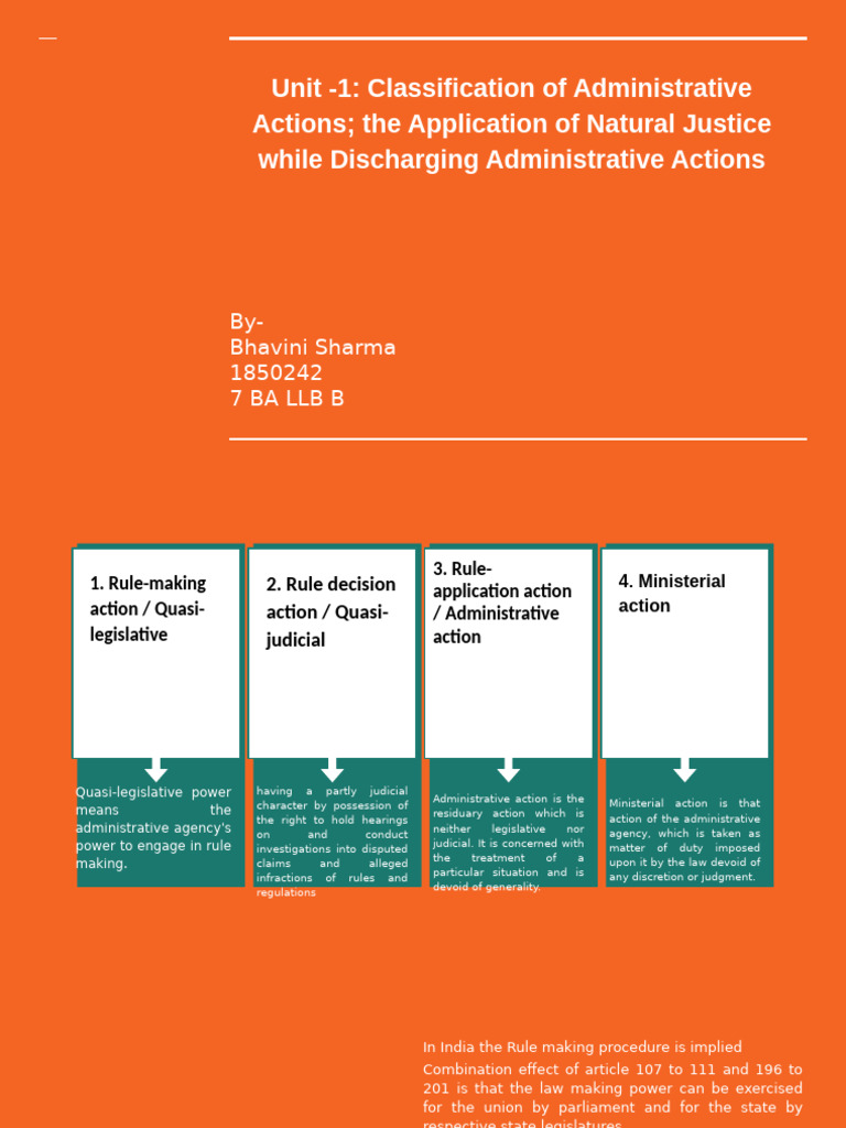 Unit - 1 - Classification of Administrative Actions - The Application of Natural Justice While ...