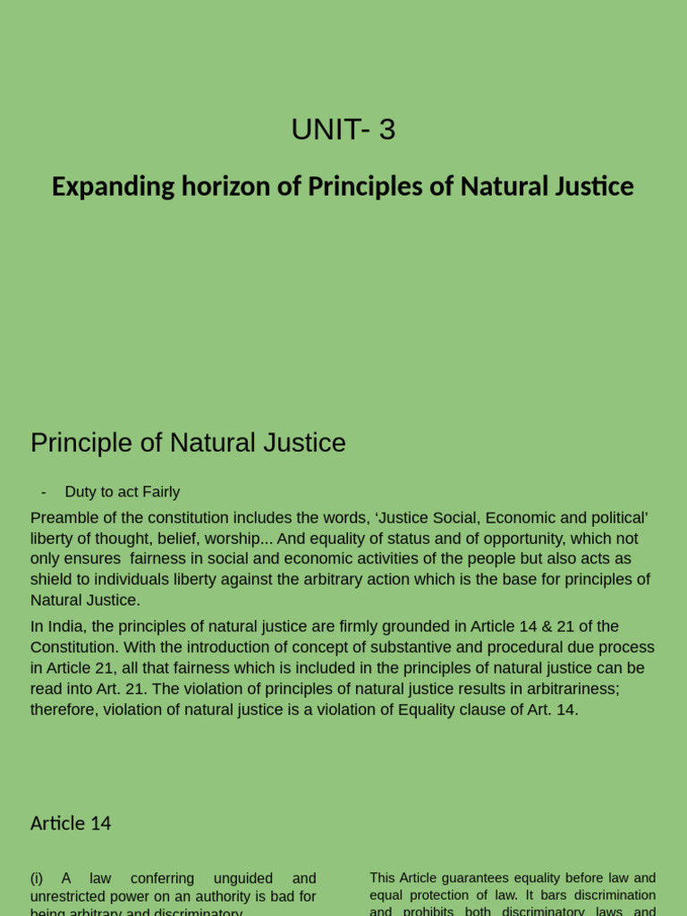 UNIT-3 Expanding Horizon of Principles of Natural Justice | PDF ...