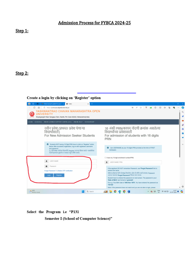 FYBCA Admission Process 2024-25 Guide | PDF