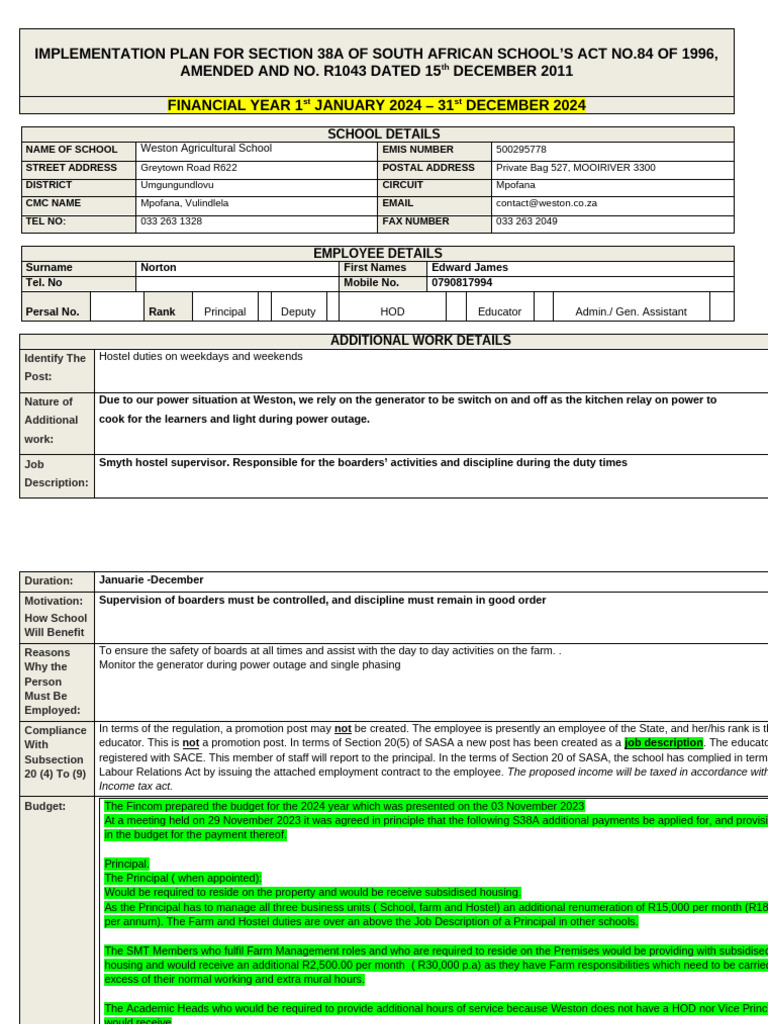 SECTION 38A - Voorgeskrewe Vorm Van DOE | PDF | Employment | Business